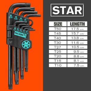 REXBETI Hex Key Allen Wrench Set, SAE Metric Star Long Arm Ball End Hex Key Set Tools, Industrial Grade Allen Wrench Set, S2 Steel