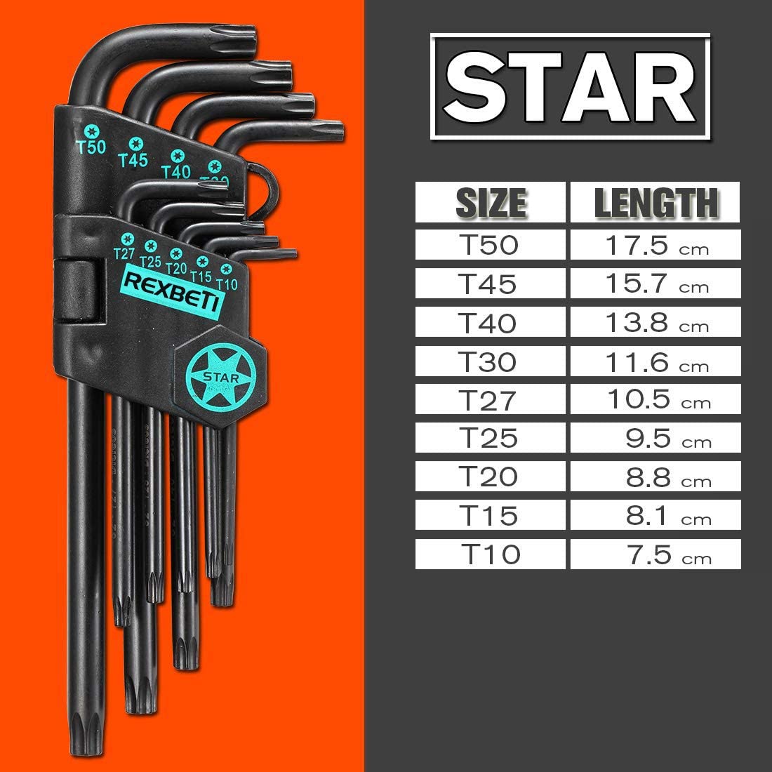 REXBETI Hex Key Allen Wrench Set, SAE Metric Star Long Arm Ball End Hex Key Set Tools, Industrial Grade Allen Wrench Set, S2 Steel