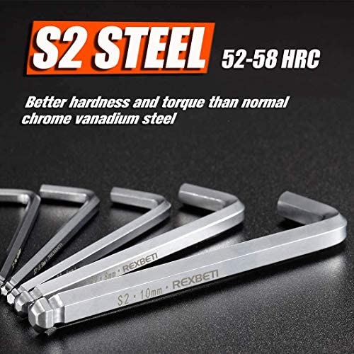 REXBETI Hex Key Allen Wrench Set, SAE Metric Star Long Arm Ball End Hex Key Set Tools, Industrial Grade Allen Wrench Set, S2 Steel