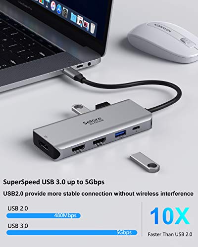 USB C Docking Station Dual Monitor, 9 in 1 USB C Triple Display Docking Station to Dual HDMI Adapter Displayport SD TF Card Reader 2USB 2.0, 1 USB 3.0, 100W PD for USB C Thunderbolt 3 Laptops