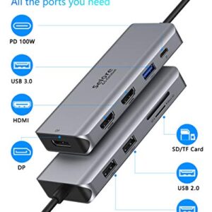 USB C Docking Station Dual Monitor, 9 in 1 USB C Triple Display Docking Station to Dual HDMI Adapter Displayport SD TF Card Reader 2USB 2.0, 1 USB 3.0, 100W PD for USB C Thunderbolt 3 Laptops