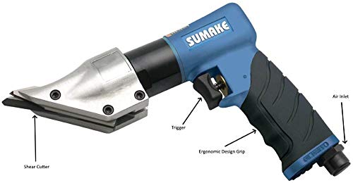 Pneumatic Metal Shear Cutter and Scissor Cutting Air Power Tool, Capacity: Steel-1.2mm, Alum.-2.4mm, Free-Speed: 2,500, (Sumake ST-M5030)