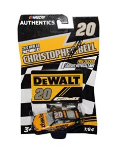 autographed 2022 christopher bell #20 dewalt toyota team (joe gibbs racing) nascar authentics wave 03 signed collectible 1/64 scale diecast car with coa