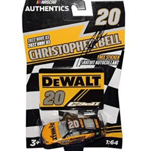 AUTOGRAPHED 2022 Christopher Bell #20 DeWalt Toyota Team (Joe Gibbs Racing) NASCAR Authentics Wave 03 Signed Collectible 1/64 Scale Diecast Car with COA