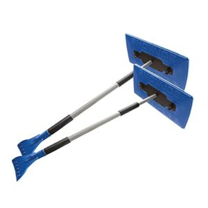 snow joe sjblzd-jmb2-sjb 2-pack jumbo telescoping snow broom + ice scraper, blue/blue