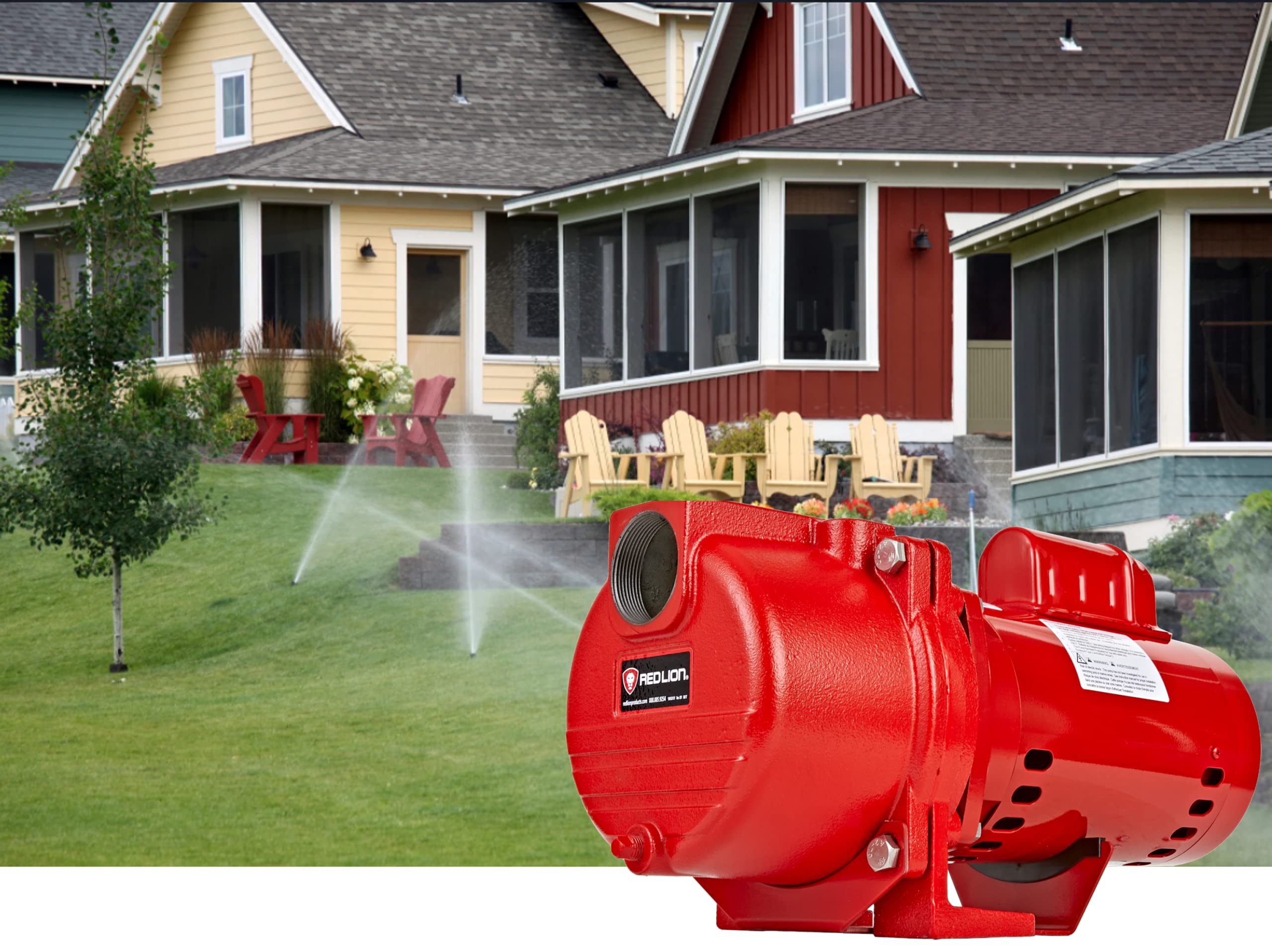 Red Lion RL-SPRK150 115/230 Volt, 1.5 HP, 71 GPM Cast Iron Sprinkler/Irrigation Pump with Thermoplastic Impeller, Red, 97101501