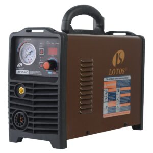 lotos supreme ltp5500d non-touch pilot arc digital plasma cutter, dual voltage 110v/220v, 3/5 inch clean cut, brown