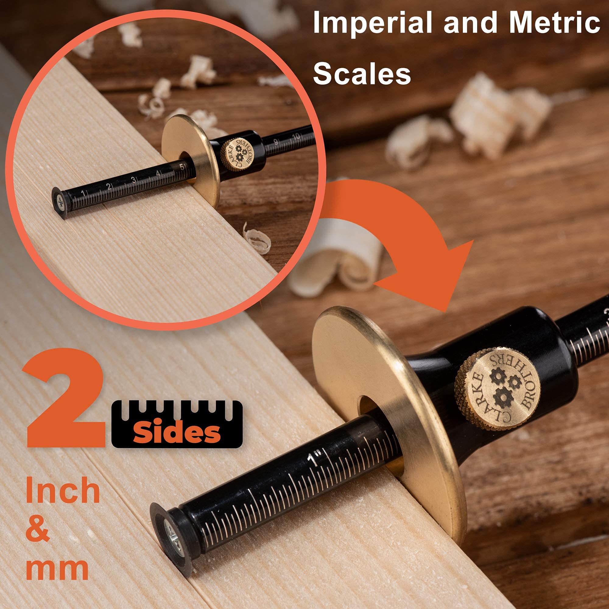 TUMEYET Wheel Marking Gauge - Woodworking Scriber Kit With 2 Replacement Cutters Wood Tools Graduated Inch & MM Scale Solid Metal Bar Scribe Tool For Carpenter