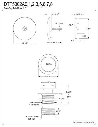 Kingston Brass DTT5302A0 Made to Match Easy Touch Toe-Tap Drain Conversion Kit, Tub, Matte Black