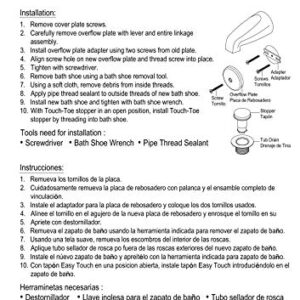 Kingston Brass DTT5302A0 Made to Match Easy Touch Toe-Tap Drain Conversion Kit, Tub, Matte Black