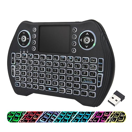 EASYTONE Backlit Mini Wireless Keyboard Touchpad Mouse Combo with Rechargable Li-ion Battery Multi-Media Keys, Handheld Keyboard for Android TV Box, Smart TV, X-Box, PC, Android Windows Linux MacOS