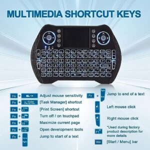 EASYTONE Backlit Mini Wireless Keyboard Touchpad Mouse Combo with Rechargable Li-ion Battery Multi-Media Keys, Handheld Keyboard for Android TV Box, Smart TV, X-Box, PC, Android Windows Linux MacOS