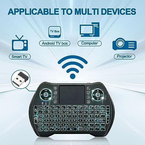 EASYTONE Backlit Mini Wireless Keyboard Touchpad Mouse Combo with Rechargable Li-ion Battery Multi-Media Keys, Handheld Keyboard for Android TV Box, Smart TV, X-Box, PC, Android Windows Linux MacOS