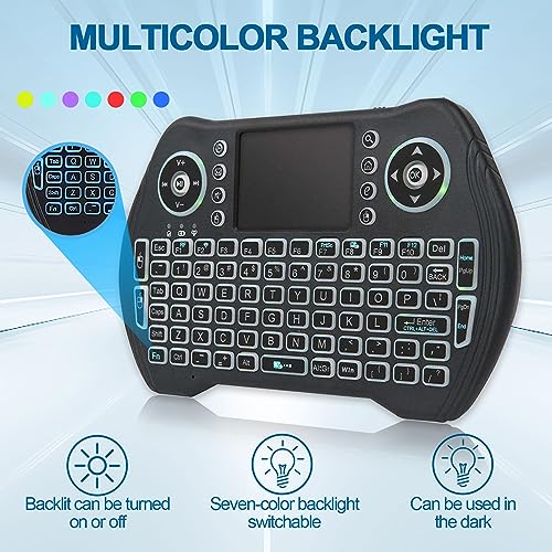 EASYTONE Backlit Mini Wireless Keyboard Touchpad Mouse Combo with Rechargable Li-ion Battery Multi-Media Keys, Handheld Keyboard for Android TV Box, Smart TV, X-Box, PC, Android Windows Linux MacOS