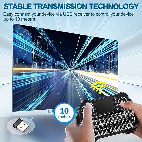 EASYTONE Backlit Mini Wireless Keyboard Touchpad Mouse Combo with Rechargable Li-ion Battery Multi-Media Keys, Handheld Keyboard for Android TV Box, Smart TV, X-Box, PC, Android Windows Linux MacOS