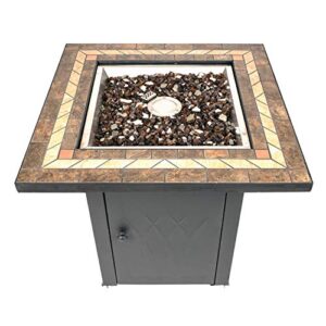 ghp group ofg824t atlantis table gas fire pit, matte black/tile top