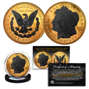 1921 genuine au morgan silver dollar reverse black ruthenium & 24k gold edition