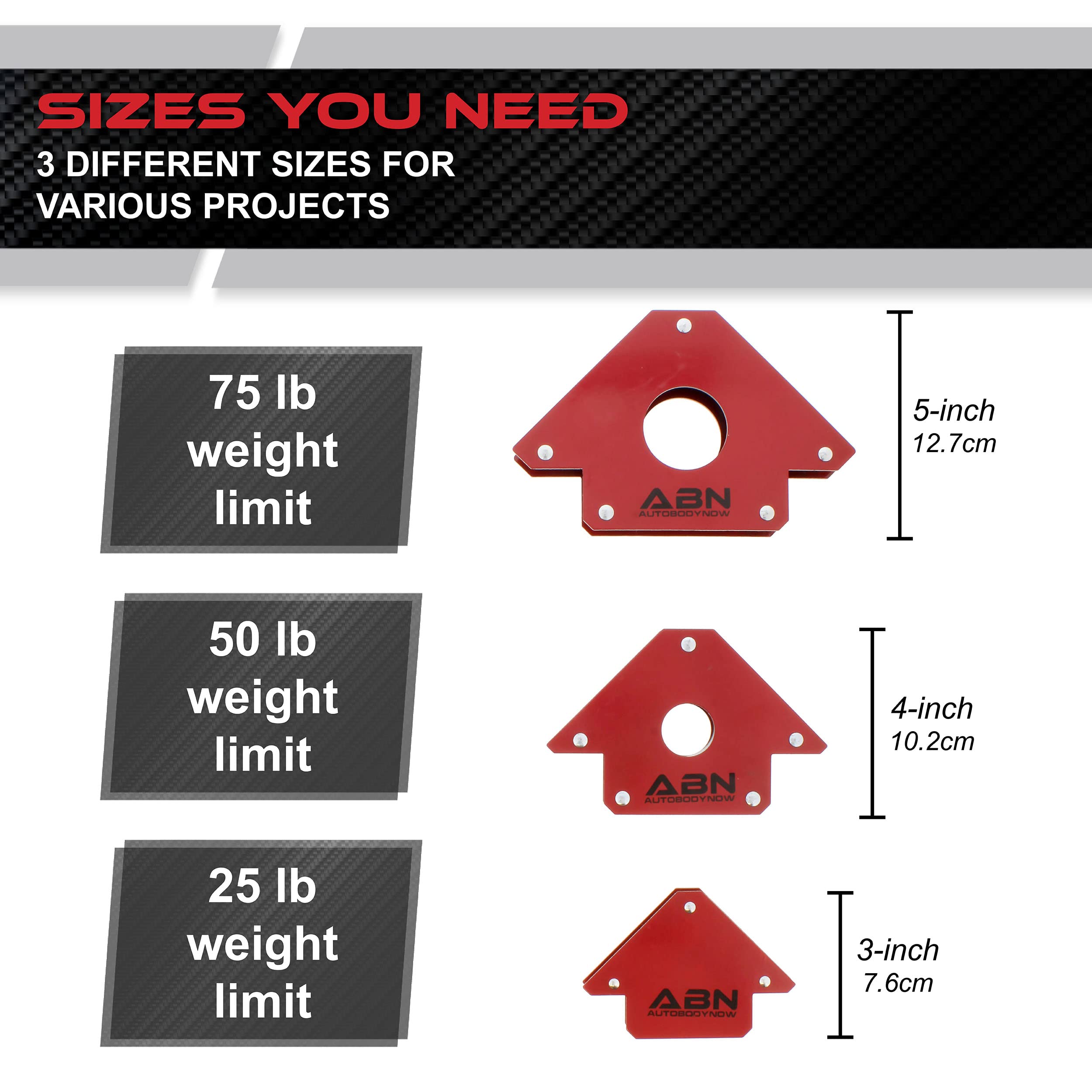 ABN Arrow Welding Magnet Fabrication Holder Set - 6pk 25lb, 50lb, and 75lb Positioning Square Welding Table Magnet Clamps for 45, 90, 135 Degree Angles