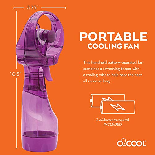 O2COOL Deluxe Handheld Battery Powered Water Misting Fan (Purple) Batteries Included