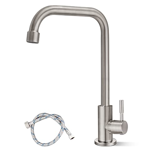 304 Stainless Steel Cold Water Kitchen Faucet Commercial Tap 90 Degree Bar Faucet Single Lever Brushed Nickel Modern Saving Water