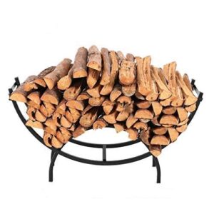 phi villa 40 inch heavy duty large curved indoor/outdoor firewood racks log hoop, oval base for kindling wood storage wood stove accessories, black