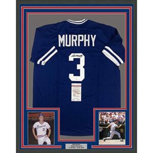 framed autographed/signed dale murphy 33x42 atlanta dark blue baseball jersey jsa coa