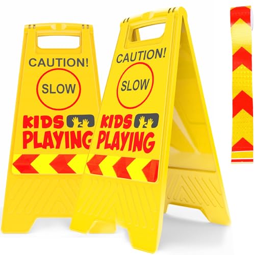 Children at Play Safety Signs for Street – 2 Pack Thick Slow Down Signs for Neighborhoods - Slow Down Sign - Children Playing Sign for Street - Kids at Play Sign - Children at Play Sign with Extra Reflective Tape