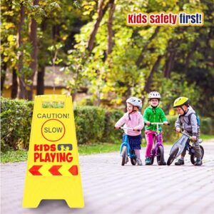 Children at Play Safety Signs for Street – 2 Pack Thick Slow Down Signs for Neighborhoods - Slow Down Sign - Children Playing Sign for Street - Kids at Play Sign - Children at Play Sign with Extra Reflective Tape