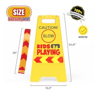 Children at Play Safety Signs for Street – 2 Pack Thick Slow Down Signs for Neighborhoods - Slow Down Sign - Children Playing Sign for Street - Kids at Play Sign - Children at Play Sign with Extra Reflective Tape