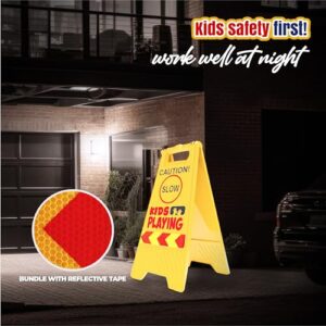 Children at Play Safety Signs for Street – 2 Pack Thick Slow Down Signs for Neighborhoods - Slow Down Sign - Children Playing Sign for Street - Kids at Play Sign - Children at Play Sign with Extra Reflective Tape