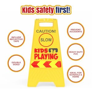 Children at Play Safety Signs for Street – 2 Pack Thick Slow Down Signs for Neighborhoods - Slow Down Sign - Children Playing Sign for Street - Kids at Play Sign - Children at Play Sign with Extra Reflective Tape