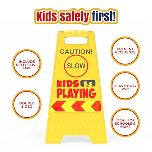 Children at Play Safety Signs for Street – 2 Pack Thick Slow Down Signs for Neighborhoods - Slow Down Sign - Children Playing Sign for Street - Kids at Play Sign - Children at Play Sign with Extra Reflective Tape