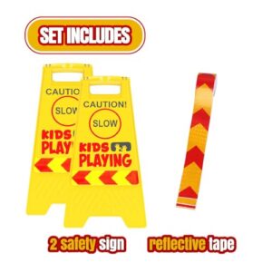 Children at Play Safety Signs for Street – 2 Pack Thick Slow Down Signs for Neighborhoods - Slow Down Sign - Children Playing Sign for Street - Kids at Play Sign - Children at Play Sign with Extra Reflective Tape