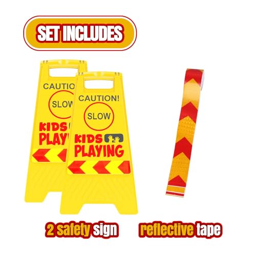 Children at Play Safety Signs for Street – 2 Pack Thick Slow Down Signs for Neighborhoods - Slow Down Sign - Children Playing Sign for Street - Kids at Play Sign - Children at Play Sign with Extra Reflective Tape