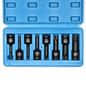 casoman 1/2" drive torx driver impact socket set chrome-molybdenum steel t30-t90 extended length 8 piece impact torx bits set