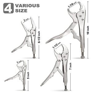 FASTPRO 4-piece Locking Pliers Set, 5", 7" and 10" Curved Jaw Locking Pliers, 6-1/2" Long Nose Locking Pliers Included, Vice Grip Wrench Set