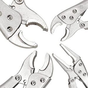 FASTPRO 4-piece Locking Pliers Set, 5", 7" and 10" Curved Jaw Locking Pliers, 6-1/2" Long Nose Locking Pliers Included, Vice Grip Wrench Set