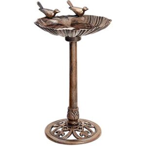 vivohome 28 inch height polyresin lightweight outdoor double birds garden bird bath copper