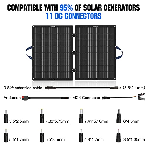 ECO-WORTHY 100W Portable Solar Panel, Foldable Solar Panel Kit with Adjustable Kickstand for Power Station Camping RV Travel Trailer