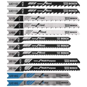 bosch u12bc 12-piece u-shank jigsaw blade assorted set ideal for thin-metal cutting and wood applications