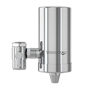 waterdrop stainless-steel faucet water filter, carbon block water filtration system, tap water filter, reduces chlorine, heavy metals and bad taste, wd-fc-06 (1 filter included)