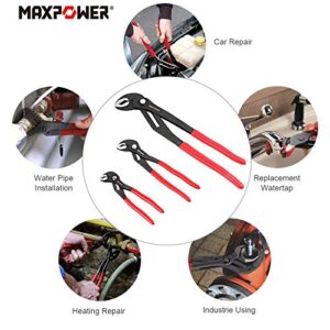 MAXPOWER Water Pump Pliers Set. Plumbing Pliers 3 Pieces Kitbag Set. 7-Inch, 10-Inch and 16-Inch Push Button Quick Adjust Tongue and Groove Pliers Set