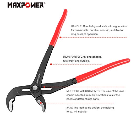 MAXPOWER Water Pump Pliers Set. Plumbing Pliers 3 Pieces Kitbag Set. 7-Inch, 10-Inch and 16-Inch Push Button Quick Adjust Tongue and Groove Pliers Set