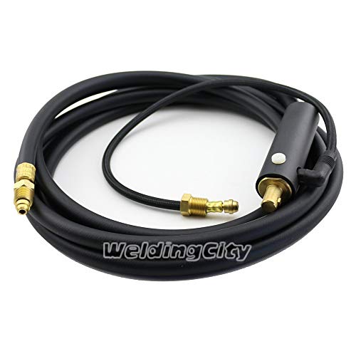 WeldingCity TIG Welding Torch Air-cooled WP-26 (200-amp) Power Cable Hose 46V28 (12.5-ft) and Dinse-type 35-50mm Solid 1/2"-pin Adapter with Separate Gas Hose