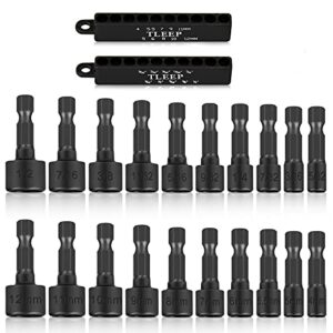 tleep 20 x power nut driver set for impact drill, sae and metric 1/4” hex head drill bit set screwdriver socket set, chrome vanadium steel, quick change chuck socket wrench screw impact nutsetter