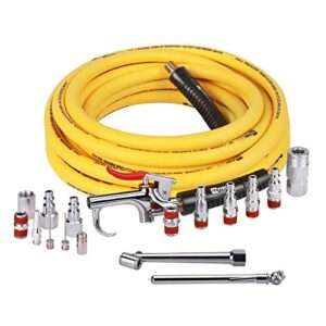 wynnsky 18 pieces air compressor accessories, 3/8 inch × 25 feet hybrid air compressor hose with 1/4 inch npt male threads, 1/4 npt quick connect air fittings, air blow gun kit, air chuck, tire gauge