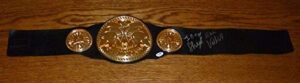 iron sheik & nikolai volkoff signed wwe tag team toy belt psa/dna coa autograph - autographed wrestling miscellaneous items