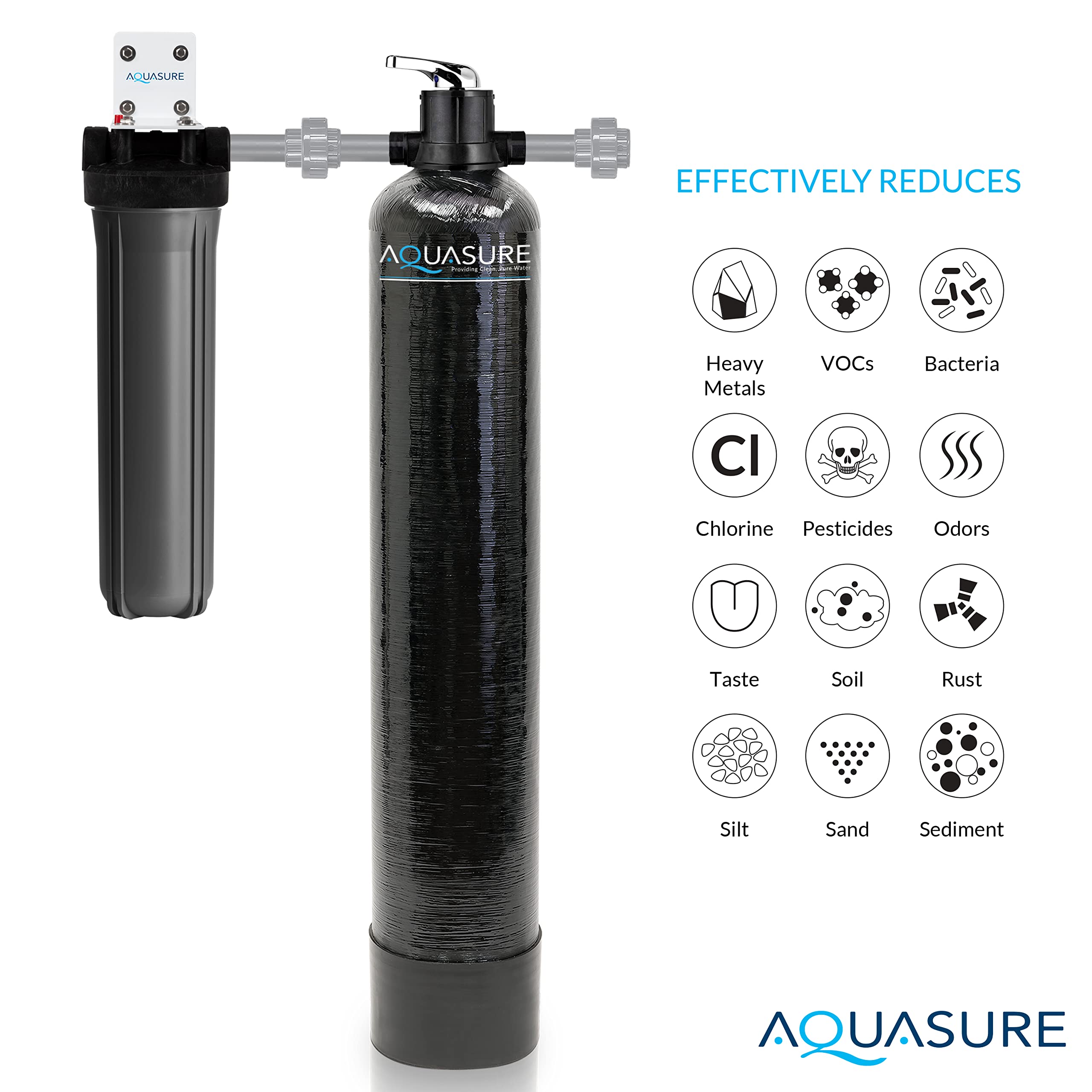 Aquasure Fortitude Pro Series High Performance Whole House 1 CF KDF/GAC Mix Media Water Treatment System with 20" Pleated Sediment Water Filter