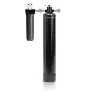 aquasure fortitude pro series high performance whole house 1.5 cf kdf/gac mix media water treatment system with 20" pleated sediment water filter