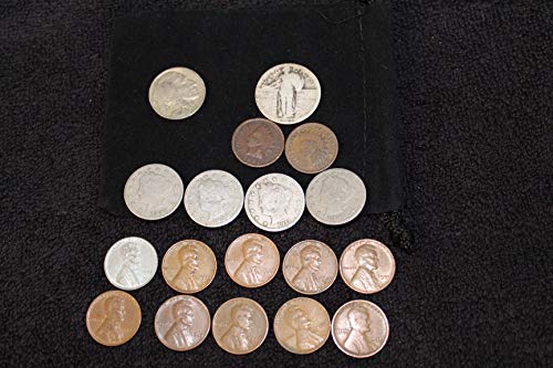 P&D Ultimate Collection of Old Coins. 2 Indian Head Pennies, 10 Wheat Pennies, 2 Liberty Nickels, and 1 Silver Walking Liberty Quarter - (1/4) Seller Good or better -